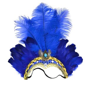 goenb mardi gras headband, mardi gras headband for women girls showgirl carnival feather headpiece for hawaii costume party (blue)