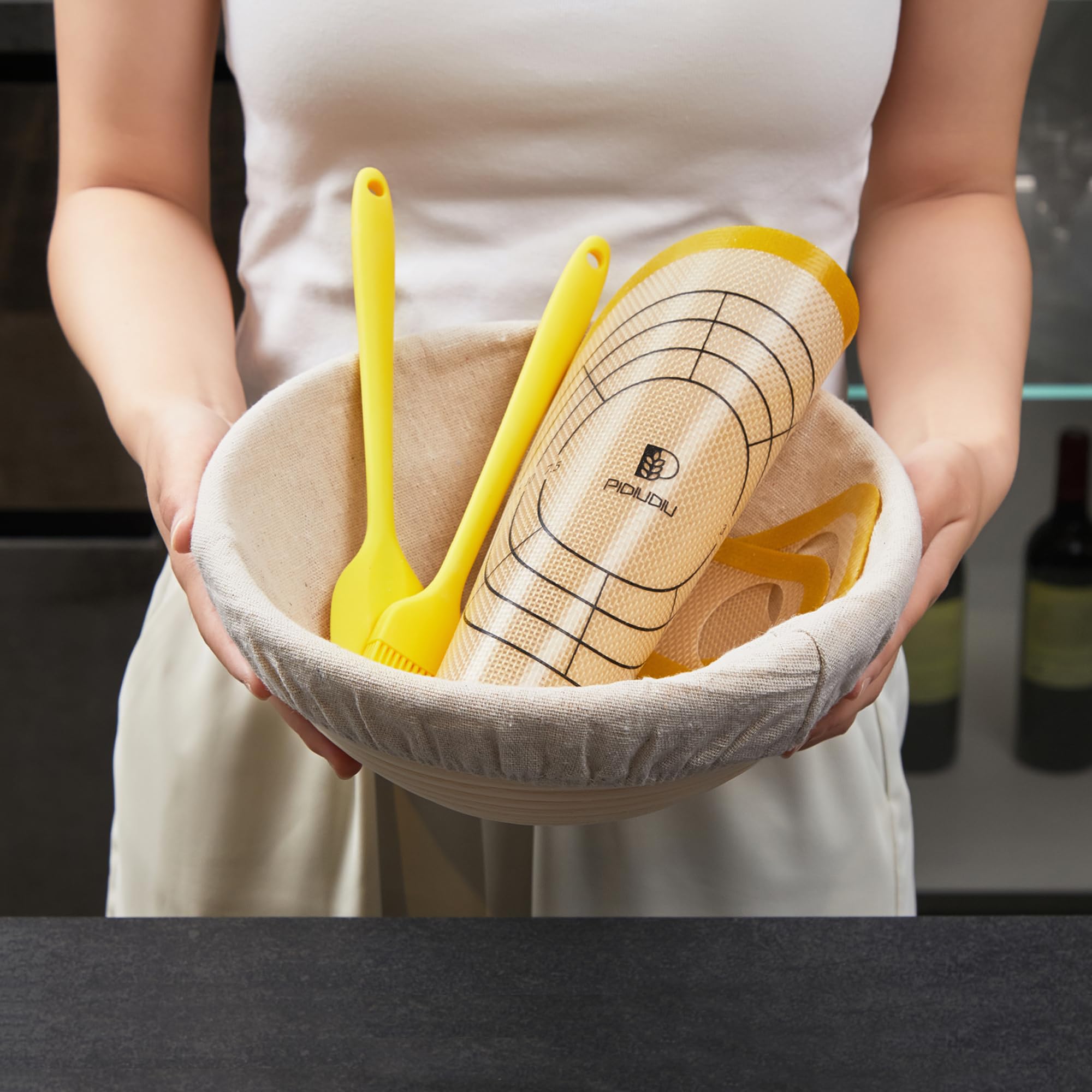 Sourdough Bread Baking Set, 10 Inch Oval & 9 Inch Round Banneton Bread Proofing Baskets with Linen Liner, Silicone Bread Sling, Danish Dough Whisk, Dough Scraper Kit, Silicone Brush & Silicone Spatula