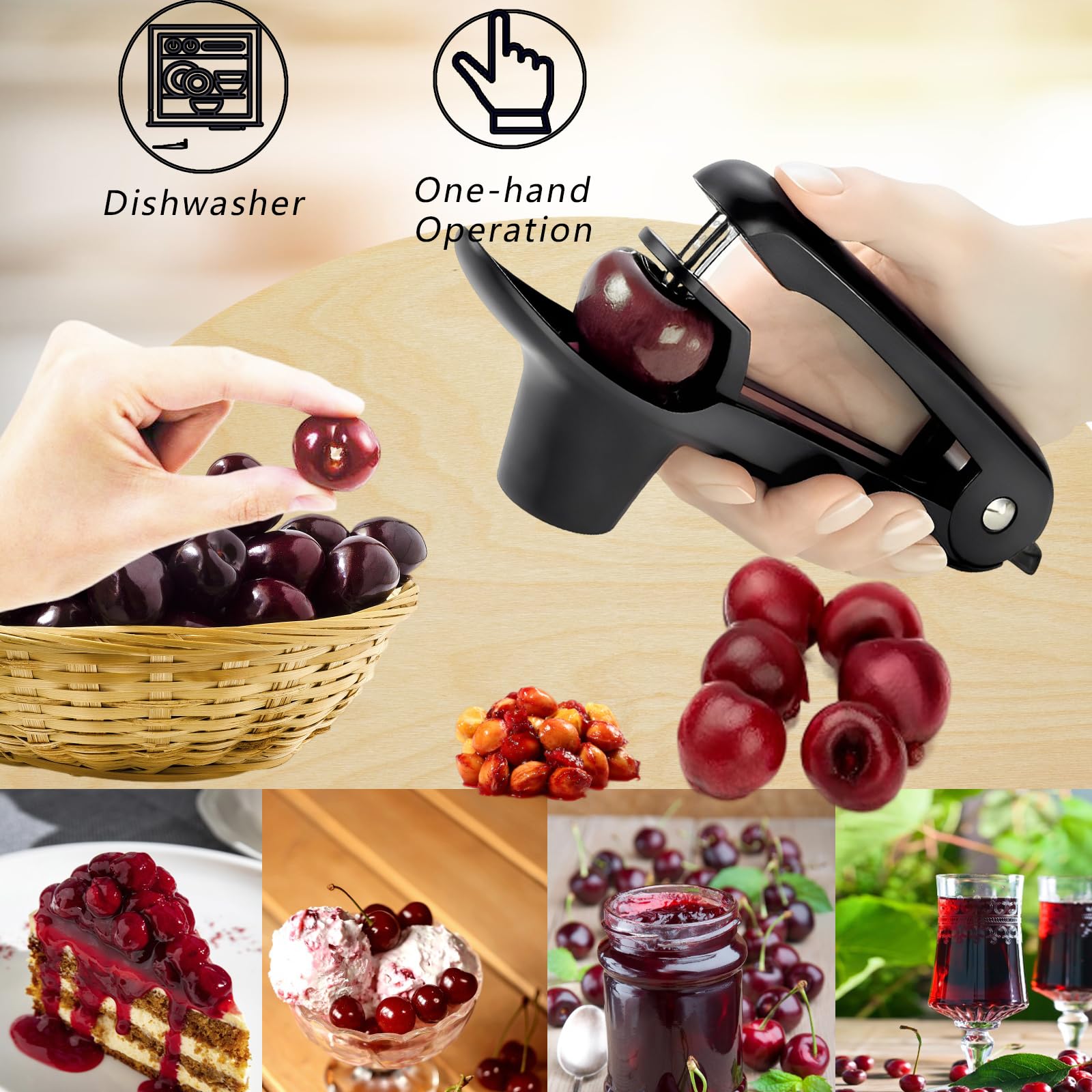 Cherry Pitter Tool - Heavy-Duty Stainless Steel Pitting Tool, Portable Cherries Corer Stoner Seed Tool with Lock Design, Fruit Pit Remover for Cherry Jam(Black)