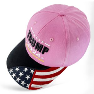 Trump 2024 Hat Donald Trump Hat Make America Great Again Hat MAGA 3D Embroidered Adjustable Baseball Cap Pink