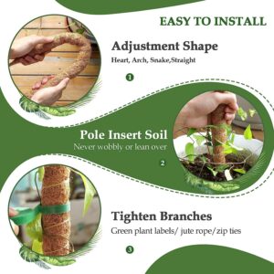 2 Pack Moss Pole for Plants Monstera - 25 Inch Moss Poles for Climbing Plants Monstera, Bendable Plant Stakes for Indoor, Handmade Coco Coir Monstera Plant Support for Plants Grow Upward