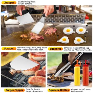 CEKEE Blackstone Griddle Accessories Kit, 141PCS Stainless Steel Grilling Accessories for Blackstone & Camp Chef, Flat Top Grill Accessories Set with Spatula, Scraper, Tongs for BBQ & Camping