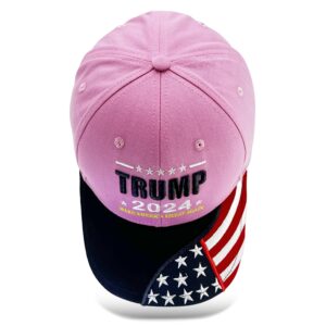 Trump 2024 Hat Donald Trump Hat Make America Great Again Hat MAGA 3D Embroidered Adjustable Baseball Cap Pink