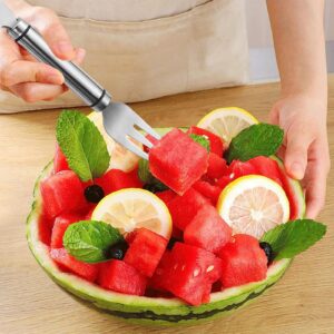 FANTEXY 3 Pieces 2-In-1 Watermelon Fork Slicer Cutter, Watermelon Slicer Cutter, Dual Head Stainless Steel Fruit Forks Slicer Knife for Family Parties Camping Party