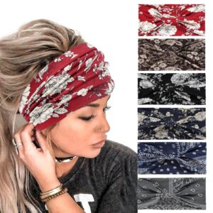 achiou wide headbands for women non slip, fashion boho knotted hair bands for wome's , cotton elastic hair wrap for girls running sport yoga,6 pack