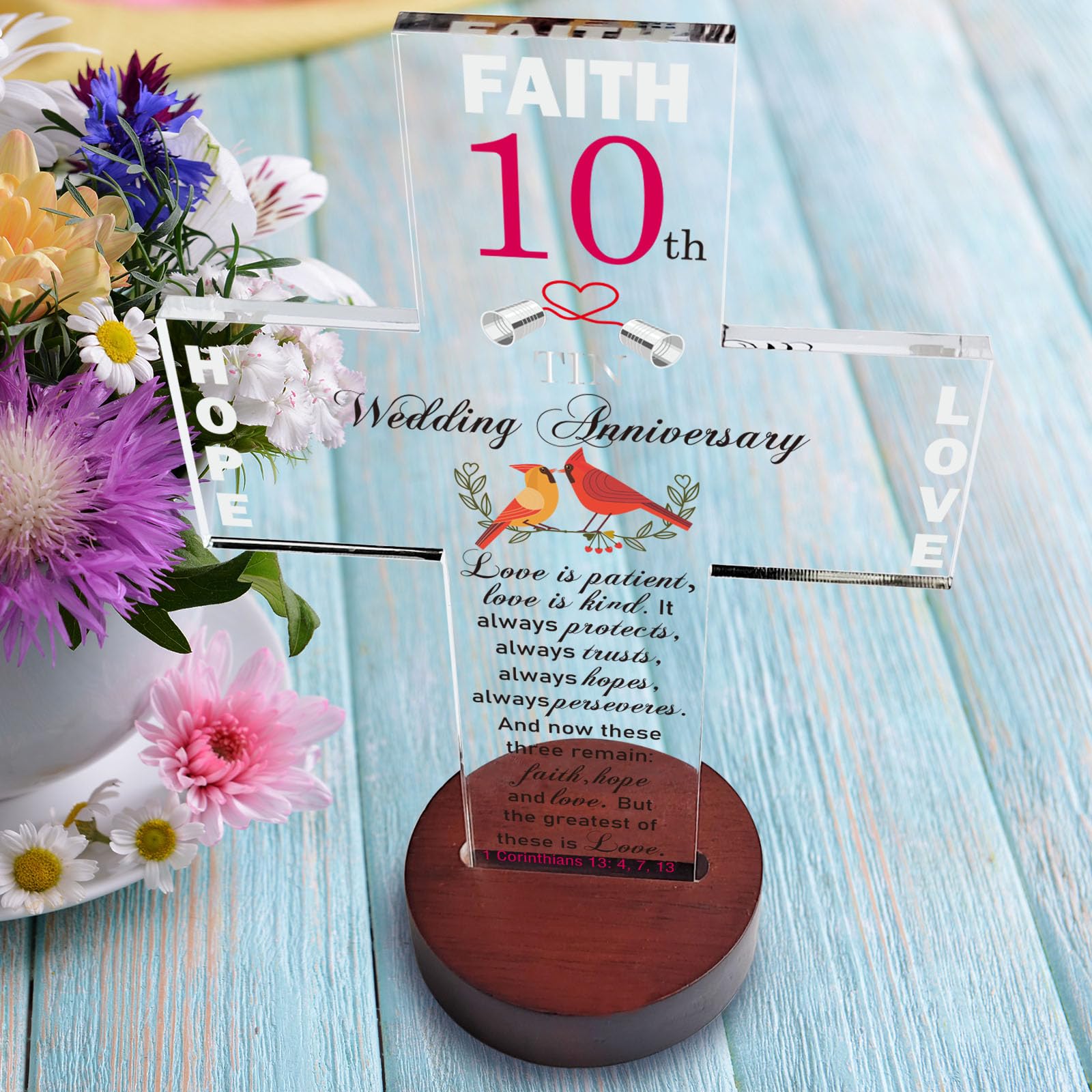 10 Year Anniversary Christian Gifts for Couples, 10th Wedding Anniversary Thoughtful Gifts Ideas, Best Tin Anniversary Present for Him, Her, Wife, 10th Anniversary Decorative Cross with Bible Verse.