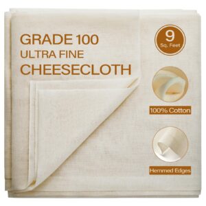 efond cheesecloth, 9 square feet grade 100 cheese cloths for straining reusable, washable, lint free and ultra fine mesh unbleached pure cotton cheese cloths for cooking with hemmed 2 edges (1 yard)