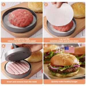 LAZYBISON Burger Press Patty Maker with 100PCS Free Wax Papers|Aluminum Non-Stick Hamburger Press Kit Burger Maker|1/4lb to 1/3lb Meat Beef Veggie Hamburger Mold for Kitchen BBQ Grill