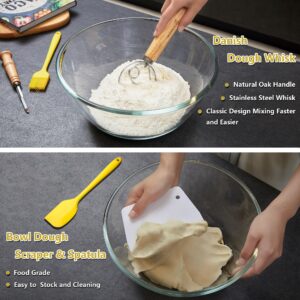 Sourdough Bread Baking Set, 10 Inch Oval & 9 Inch Round Banneton Bread Proofing Baskets with Linen Liner, Silicone Bread Sling, Danish Dough Whisk, Dough Scraper Kit, Silicone Brush & Silicone Spatula