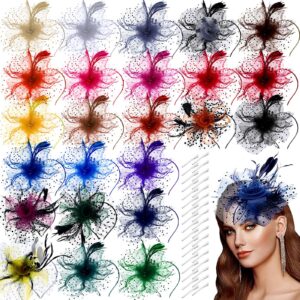 glitinsel 24 pcs fascinators hats for women tea party headbands bulk mesh flower ribbon and feather fascinators with clips for christmas halloween 1920s wedding church prom masquerade cocktail