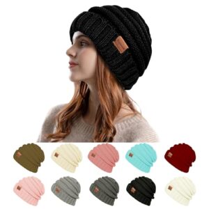 rosoz womens beanies for winter slouchy beanies for women knit warm winter hats for women thick for cold weather black