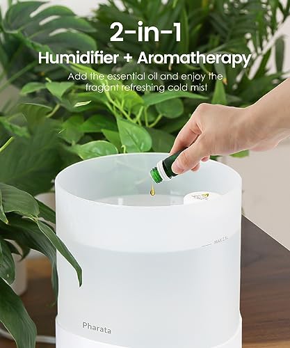 Pharata® Humidifiers for Bedroom Home, 2.5L Top Fill Cool Mist Humidifier for Baby with Essential Oil Diffuser, Ultrasonic Air Humidificador for Large Room Indoor Plants, Lasts Up to 28H, (White)