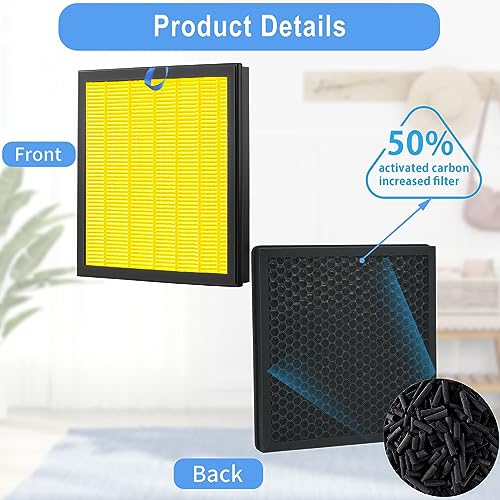 2 Pack Vital 200S H13 True Filters Replacement for LEVOIT Vital 200S Pet Allergy Air Purifier, 3-in-1 H13 Ture HEPA Filter, High-Efficiency Activated Carbon Filters, Part No.Vital 200S-RF-PA, Yellow