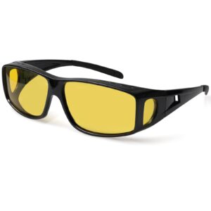 yogo vision fit over nigh driving wrap night vision yellow tint sunglasses wear over eyeglasses men women