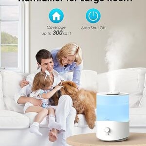 Pharata® Humidifiers for Bedroom Home, 2.5L Top Fill Cool Mist Humidifier for Baby with Essential Oil Diffuser, Ultrasonic Air Humidificador for Large Room Indoor Plants, Lasts Up to 28H, (White)