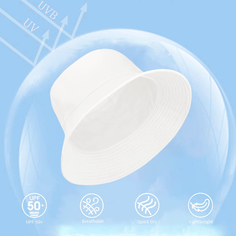 PODALOA 12 Pieces Bucket Hat Solid Color Summer Fishing Hats for Women Men Boys Girls UPF 50+(White)