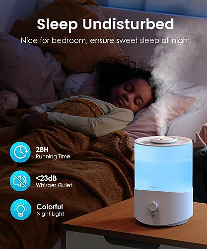 Pharata® Humidifiers for Bedroom Home, 2.5L Top Fill Cool Mist Humidifier for Baby with Essential Oil Diffuser, Ultrasonic Air Humidificador for Large Room Indoor Plants, Lasts Up to 28H, (White)