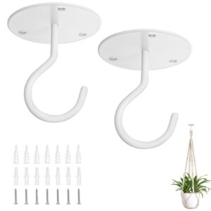 mkono ceiling hooks for hanging plants, metal plant hanger bracket wall mount hooks for hanging bird feeders, lanterns, wind chimes, planters, indoor&outdoor decoration hooks (2-pack) (white)