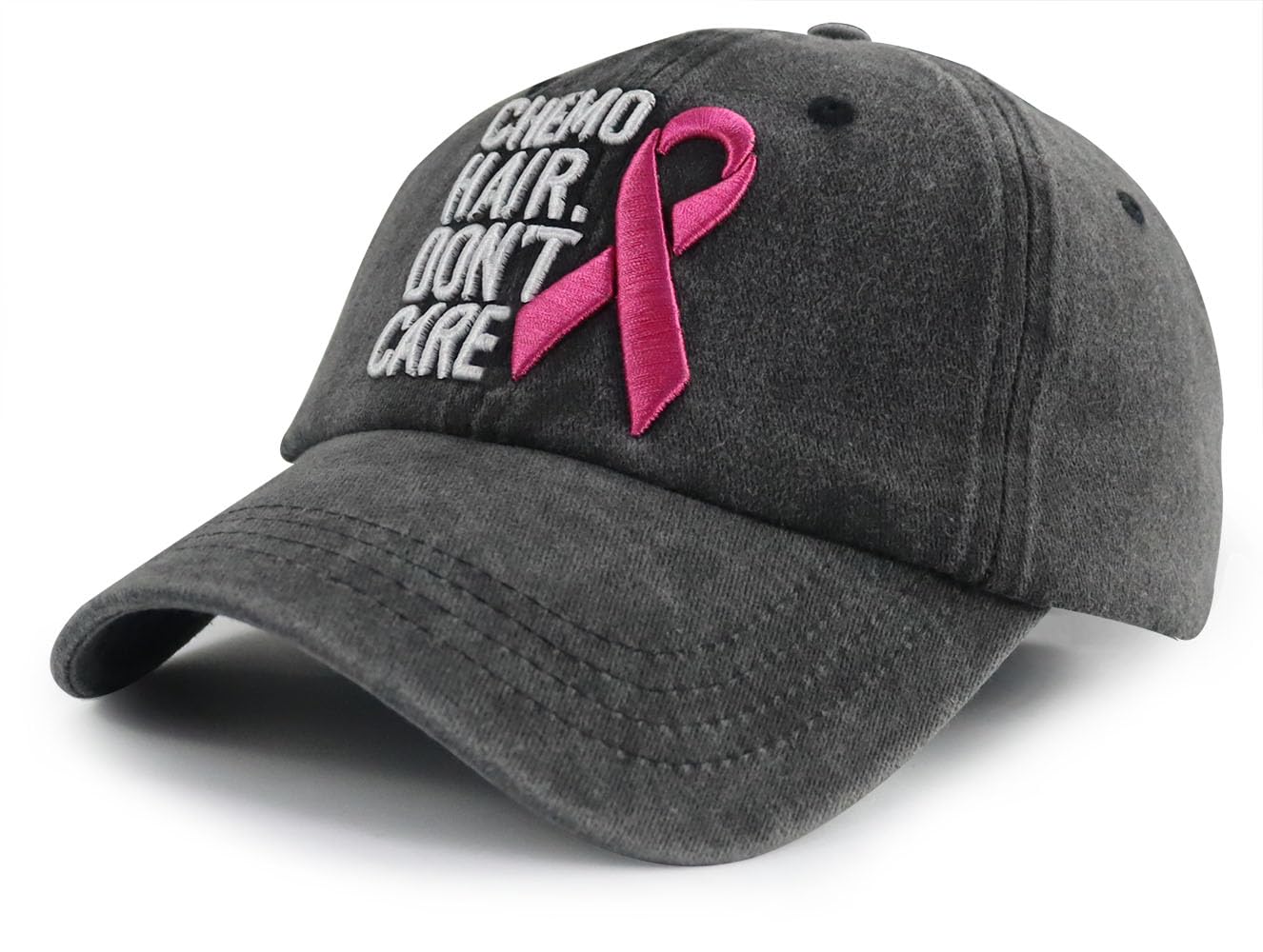 Breast Cancer Gifts for Women, 3D Embroidered Chemo Hair Don't Care Hat, Pink Ribbon Logo Breast Cancer Awareness Inspirational Gifts, Adjustable Cotton Chemo Caps for Women Cancer Survivor Friends