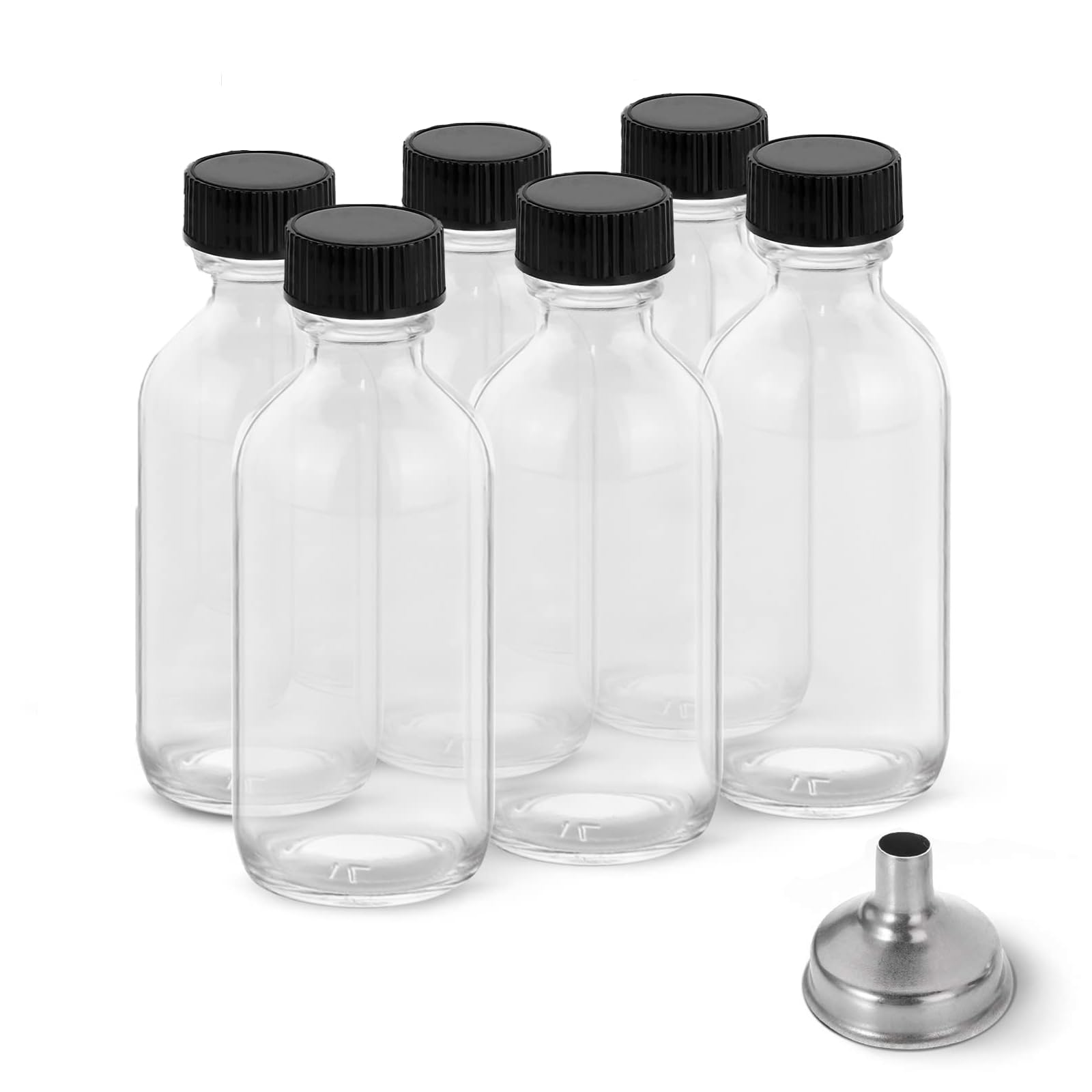 DIDITIME 6 Pack 2 oz Juice Bottles with Lids & Stainless Steel Funnels, Wellness Ginger Shots Bottles, Mini Travel Bottles, 60ml Small Jars with Lids for Potion, Ginger Shots, Oils, Juice