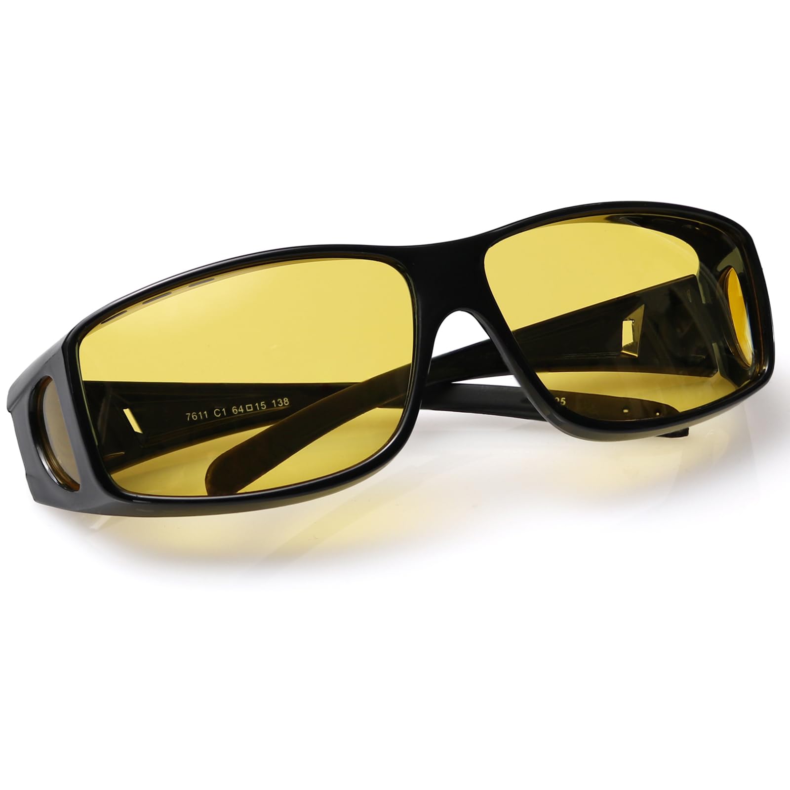 Yogo Vision Fit Over Nigh Driving Wrap Night Vision Yellow Tint Sunglasses Wear Over Eyeglasses Men Women