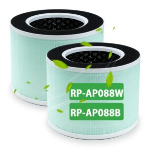 bbt bamboost rp-ap088-f2/f1 replacement filter compatible with renpho rp-ap088 rp-ap088w rp-ap088b air purifier, 3-in-1 h13 true hepa and high-efficiency activated carbon filter, 2 pack