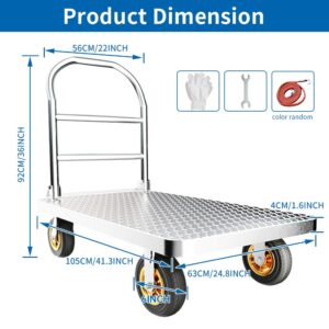 Julymoda Platform Truck,43" x 26" Large Foldable Push Cart Dolly,2000 LBS Steel Flatbed Moving Platform Trucks Hand Cart w/360 Degree 6" Swivel Wheels for Groceries, Warehouse,Garage