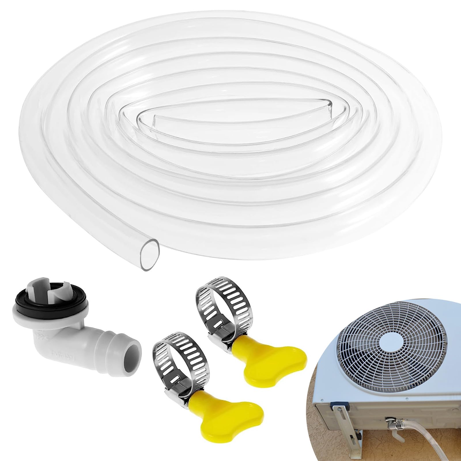 10ft Air Conditioner Drain Hose, AC Drain Hose Connector, Portable AC Drain Hose Replacement for Universal Mini-Split Unit and Window Air Conditioner Unit Parts