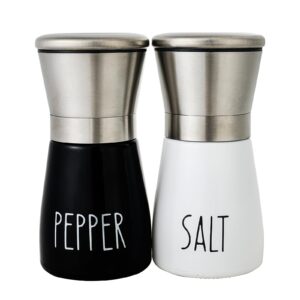 2pcs salt and pepper grinder set, black and white original salt and pepper grinder set - adjustable sea salt grinder & pepper grinder - stainless steel & glass salt and pepper shakers 2pack