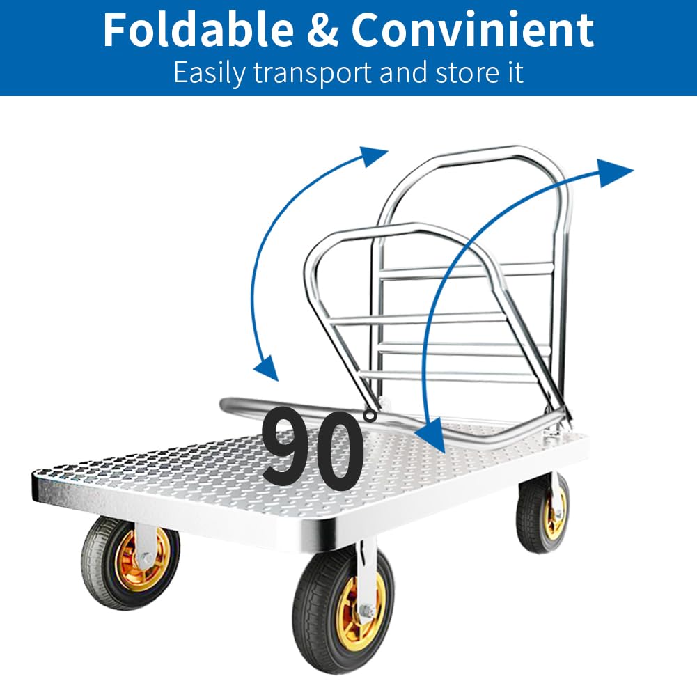 Julymoda Platform Truck,43" x 26" Large Foldable Push Cart Dolly,2000 LBS Steel Flatbed Moving Platform Trucks Hand Cart w/360 Degree 6" Swivel Wheels for Groceries, Warehouse,Garage