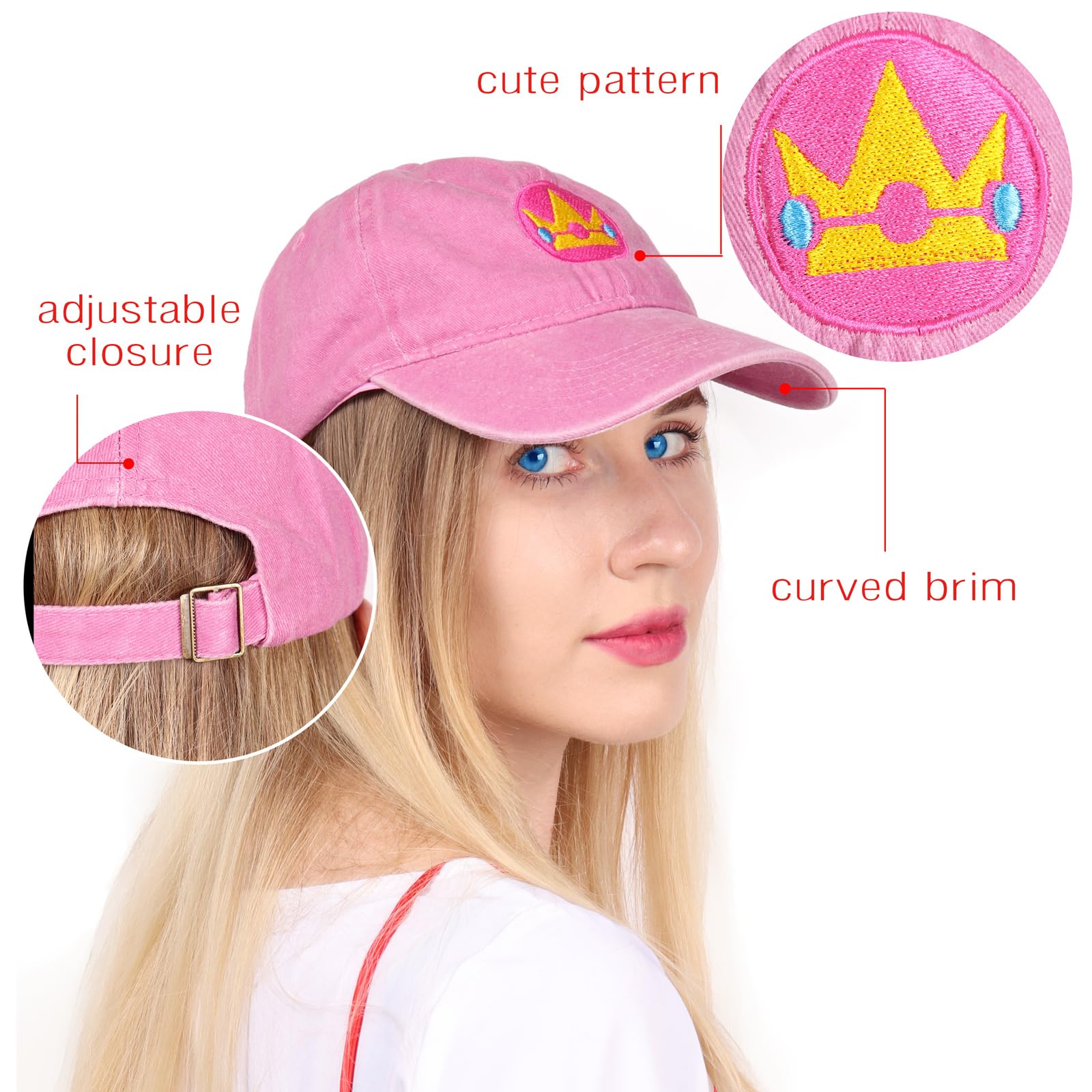 C-ZOFEK Peach Hat Multicolor Adjustable Crown Baseball Cap for Women Christmas Halloween(Pink)