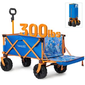 old bahama bay 49 inch extended extra long beach wagon with big wheels for sand, collapsible utility beach cart heavy duty folding wagon,ideal for outdoor sand camping garden pet