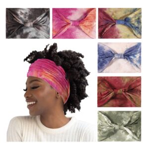 artilady 7'' wide headbands for women tie dye - large soft cloth headwrap elastic stretchy head bands boho turban hair bands non slip hair accessories 6 pcs