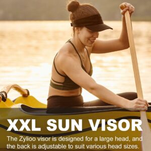 Zylioo XXL Sun Visor Hats,Summer Breathable Visor Cap,UV UPF Packable Travel Visor for Heads 22"-25" Black