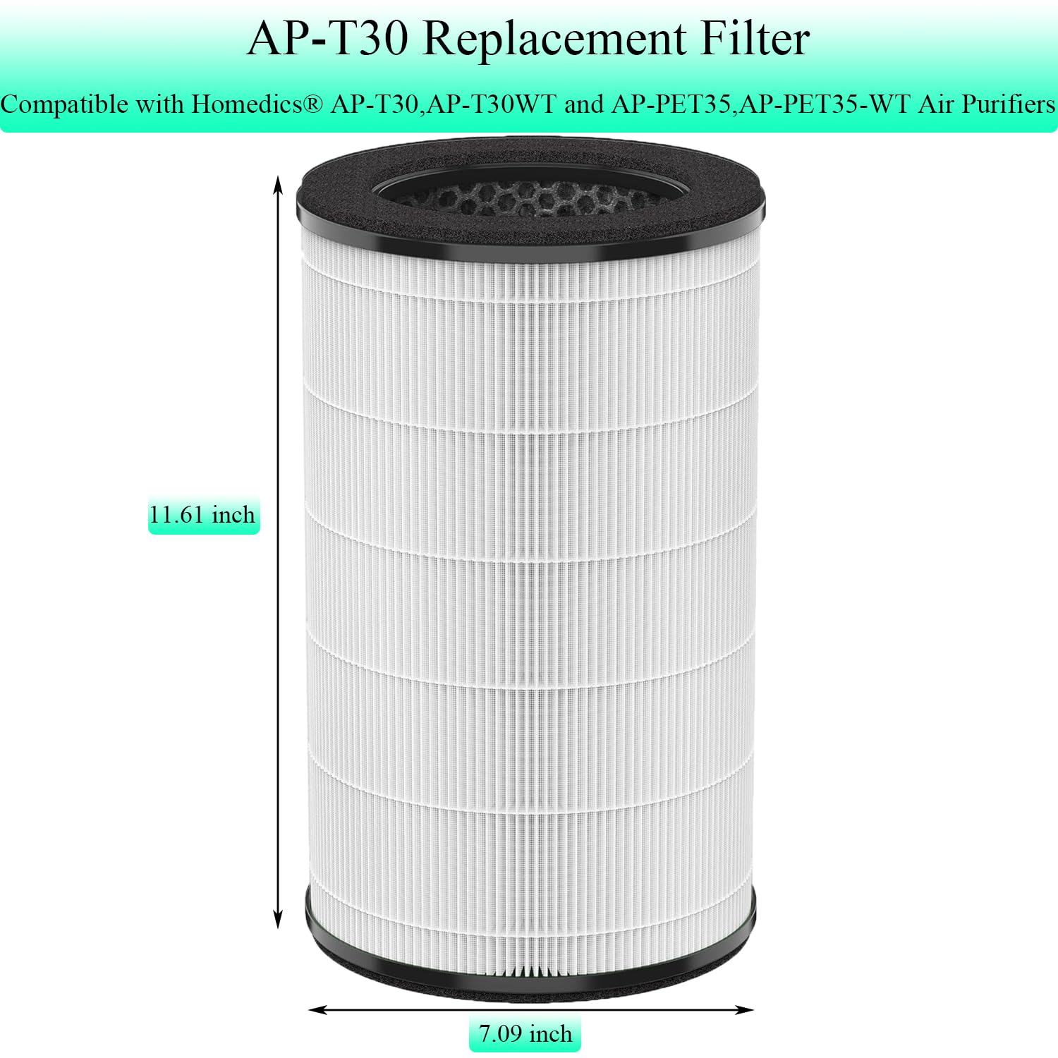 AP-T30 Replacement Filter,Compatible with Homedics Air Purifier AP-T30, AP-T30WT, AP-PET35,AP-PET35-WT, 3-in-1 H13 True HEPA Air Purifier Filter Replacement,Part# AP-T30FL AP-PET35FL,1-Pack