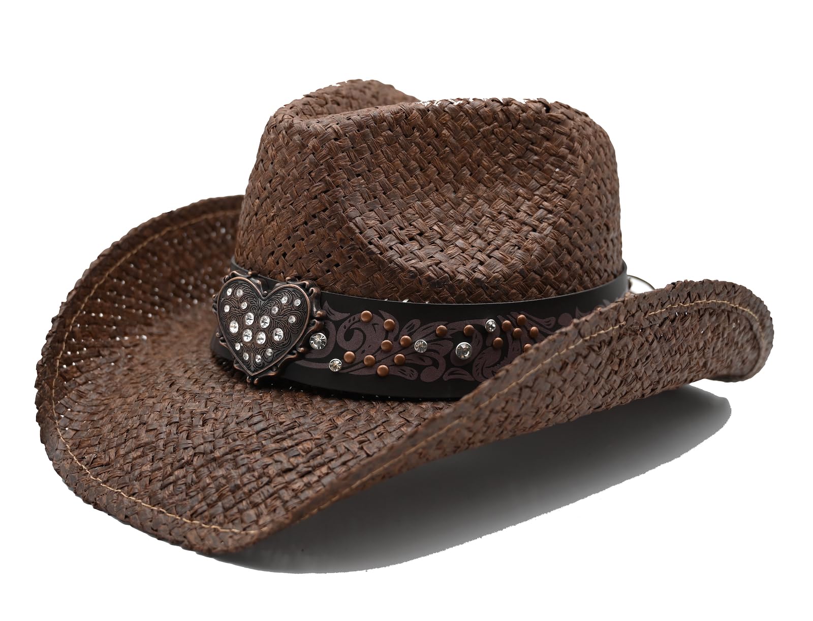 THE CELL Straw Cowboy Hat (Crystal Heart_Dk Brown)