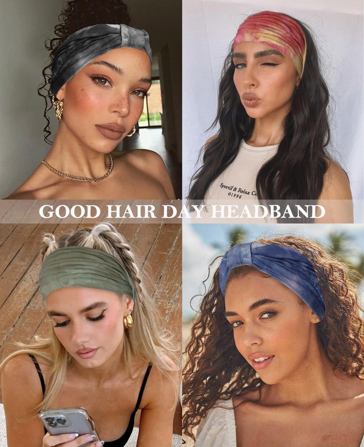 Artilady 7'' Wide Headbands for Women Tie Dye - Large Soft Cloth Headwrap Elastic Stretchy Head Bands Boho Turban Hair Bands Non Slip Hair Accessories 6 PCS