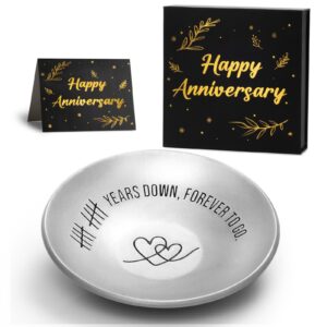 10th anniversary aluminum gifts for her/him, 10 year wedding anniversary for wife couple parents, 4" ring holder dish jewelry tray - personalized tin ten years anniversary decorations ideas gift