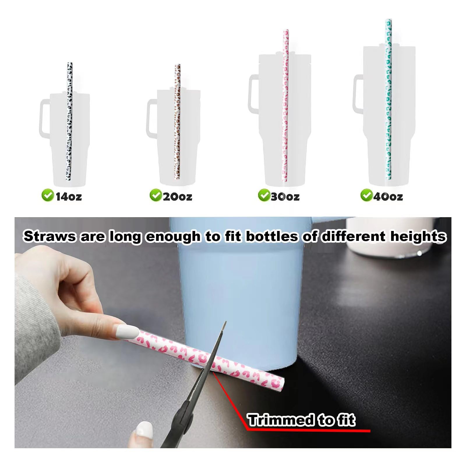 40oz Replacement Straws 4 Pack | 40oz 30oz Tumbler Leopard Straws, Cheetah Straws, Iced Coffee Straws, 12 Inches Extra Long Straws, 30oz Tumbler Straws, Leopard Drinking Straws, Reusable Straws