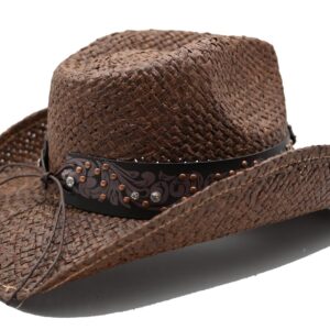 THE CELL Straw Cowboy Hat (Crystal Heart_Dk Brown)