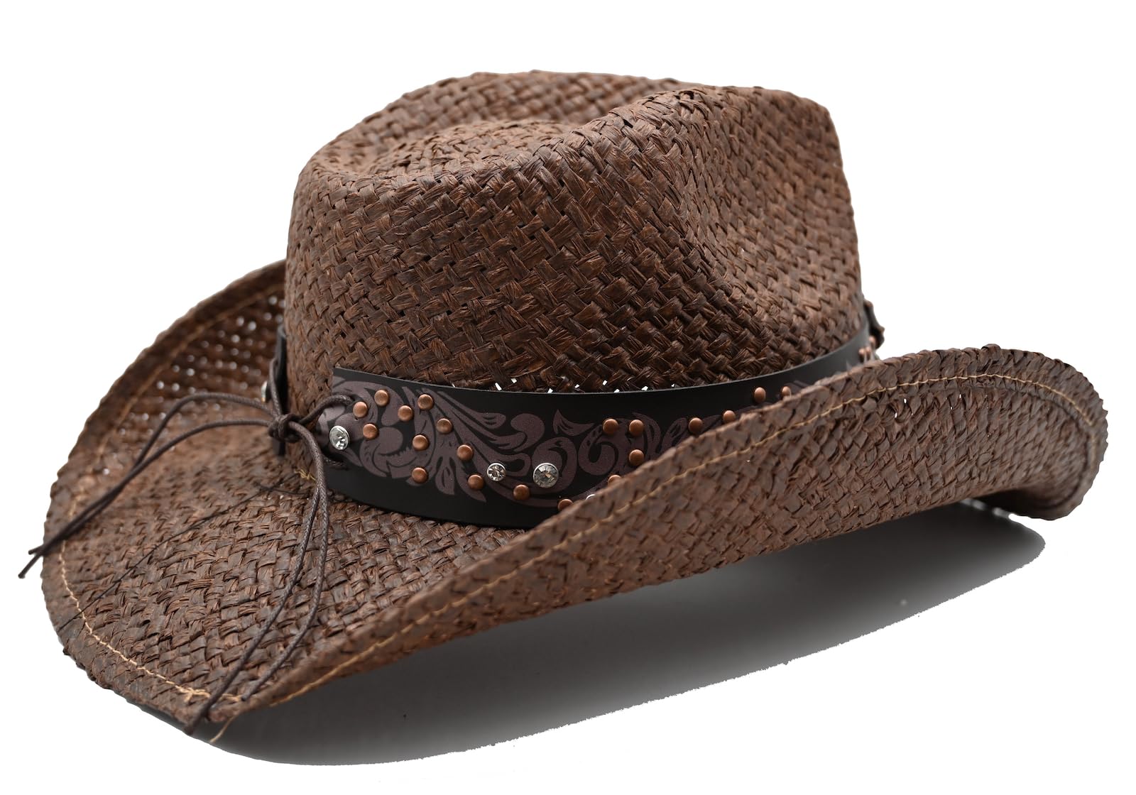 THE CELL Straw Cowboy Hat (Crystal Heart_Dk Brown)