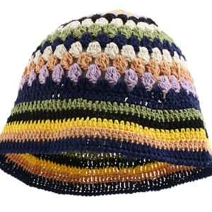 Women Crochet Bucket Hats Handmade Cloche Hats Knitted Beanies Floppy Fishing Hat Floral Cap Striped Trendy Outdoor