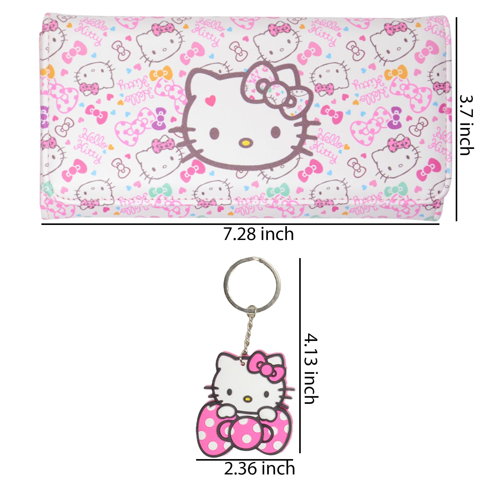 Kawaii Kitty Cat Wallet with A Keychain, ID Card Holder Purse Pouch with Buckle, PU Wallet Durable Card Holder Credit Card Holder Money Bag for Students Teens Girls Boys