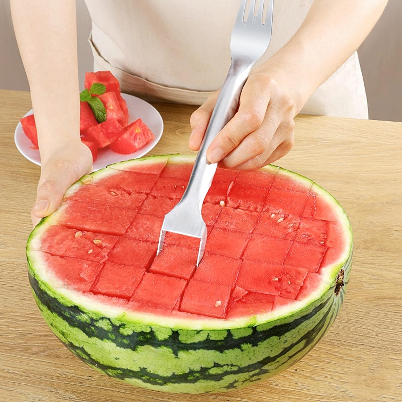 2 Pack 2-in-1 Watermelon Fork Slicer Cutter, Summer Stainless Steel Watermelon Fruit Cutter, Portable Watermelon Slicer, Fruit Forks Slicer Knife Kitchen Gadgets for Family Parties Camping