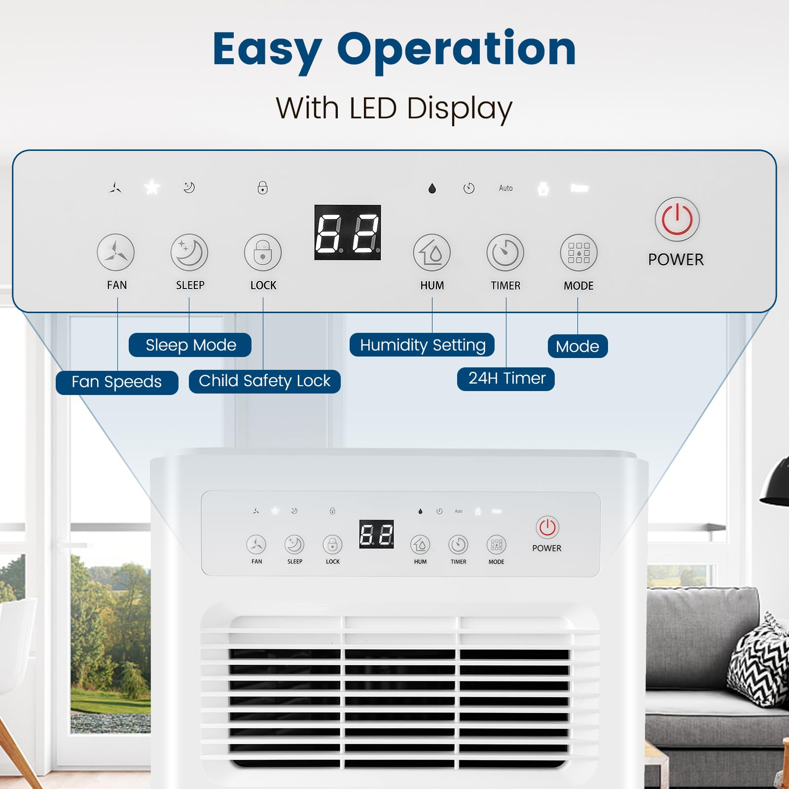 COSTWAY 2500 Sq. Ft Dehumidifier for Basement, 32 Pints Portable Quiet Dehumidifier with Sleep Mode, 24H Timer, Auto Shut Off, Auto Defrost & Drain Hose for Basement Bathroom (Navy)