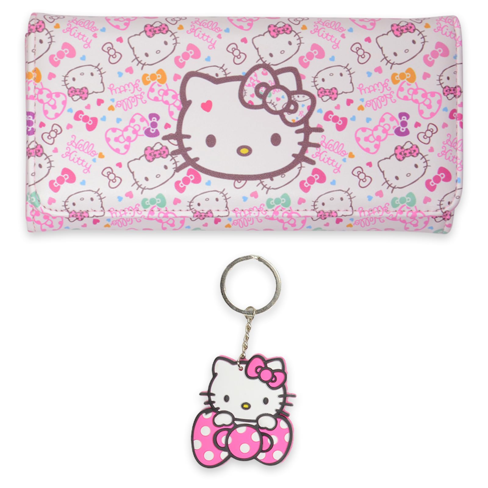 Kawaii Kitty Cat Wallet with A Keychain, ID Card Holder Purse Pouch with Buckle, PU Wallet Durable Card Holder Credit Card Holder Money Bag for Students Teens Girls Boys