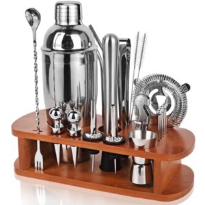 cocktail shaker set with stand - 25pcs mixology bartender kit 25oz professional bar tools set bar accessories for drink mixing, bartender gifts for home bar, parties