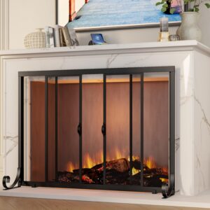 Fire Beauty Fireplace Screen, Wrought Iron Mesh, Baby Safe Spark Guard Protector with 2-Doors Large Flat Guard Screens (37.8 x 30.7 Inch)