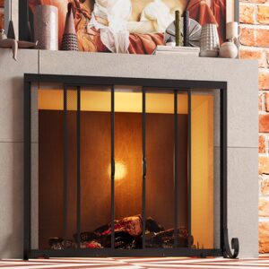 Fire Beauty Fireplace Screen, Wrought Iron Mesh, Baby Safe Spark Guard Protector with 2-Doors Large Flat Guard Screens (37.8 x 30.7 Inch)