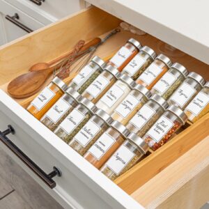 Orii 18 Jar Bamboo Compact Spice Organizer for Countertop and Kitchen Drawer, Filled with Spices, 5 Year Spice Refill Program